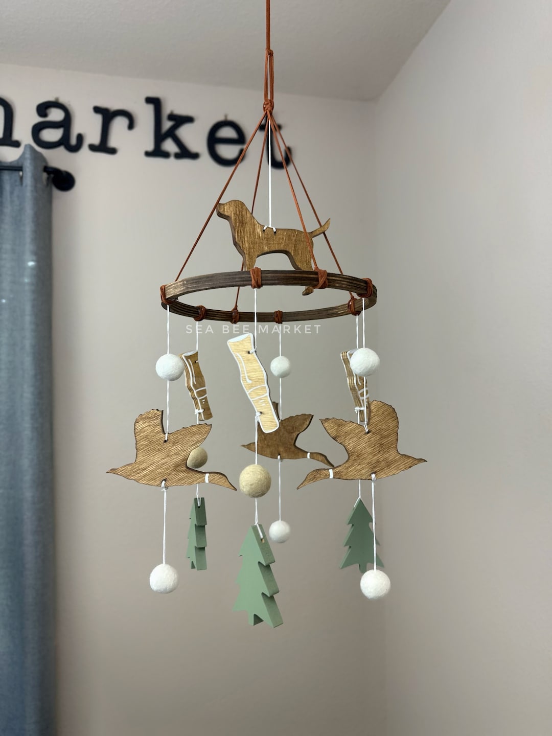 Duck Crib Mobile, Mallard Duck Calls, Green Trees, and a Hunting Dog ...