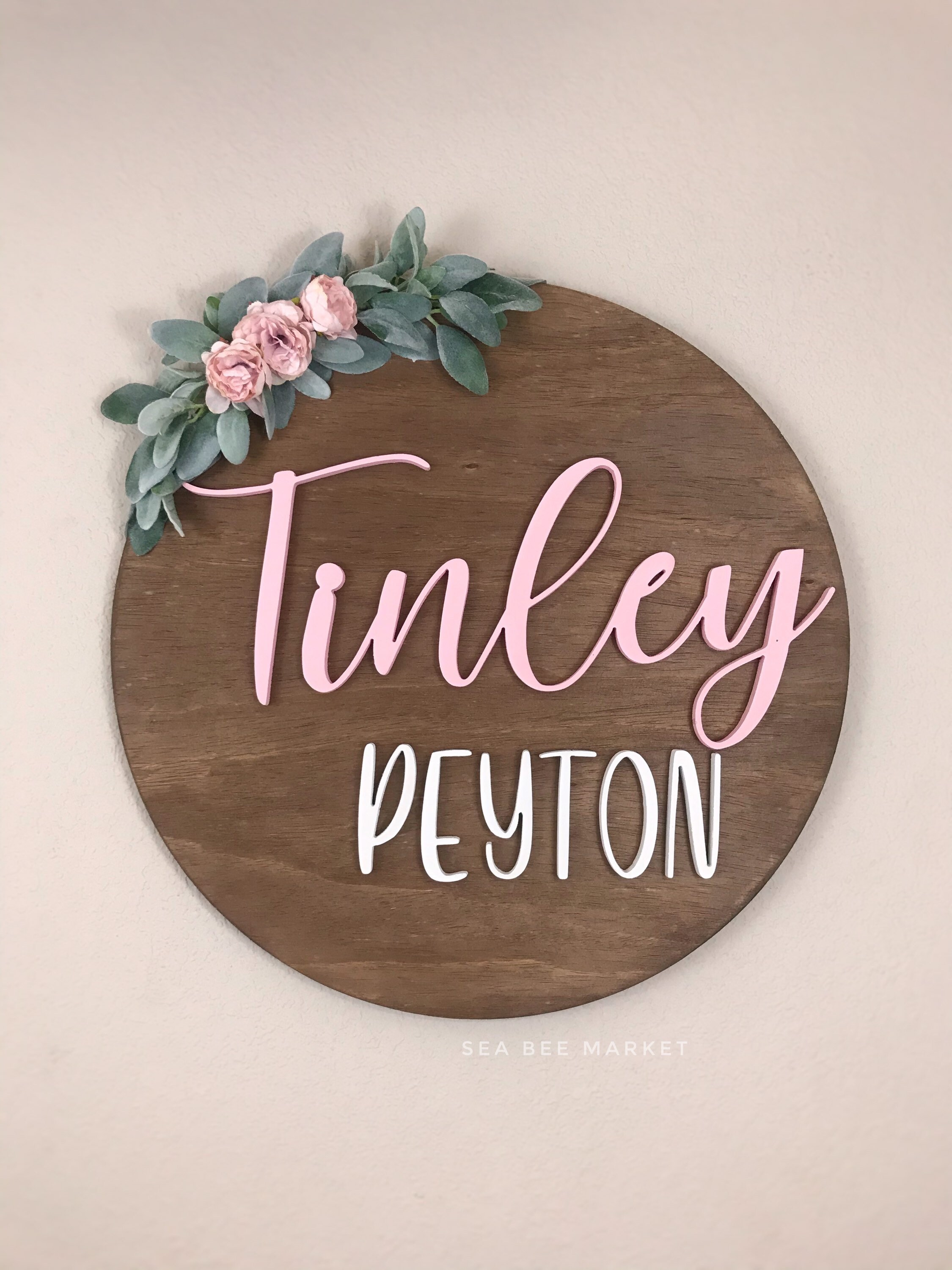 24 Circle Custom 3D Wood Cut Out Name Sign With Florals - Etsy