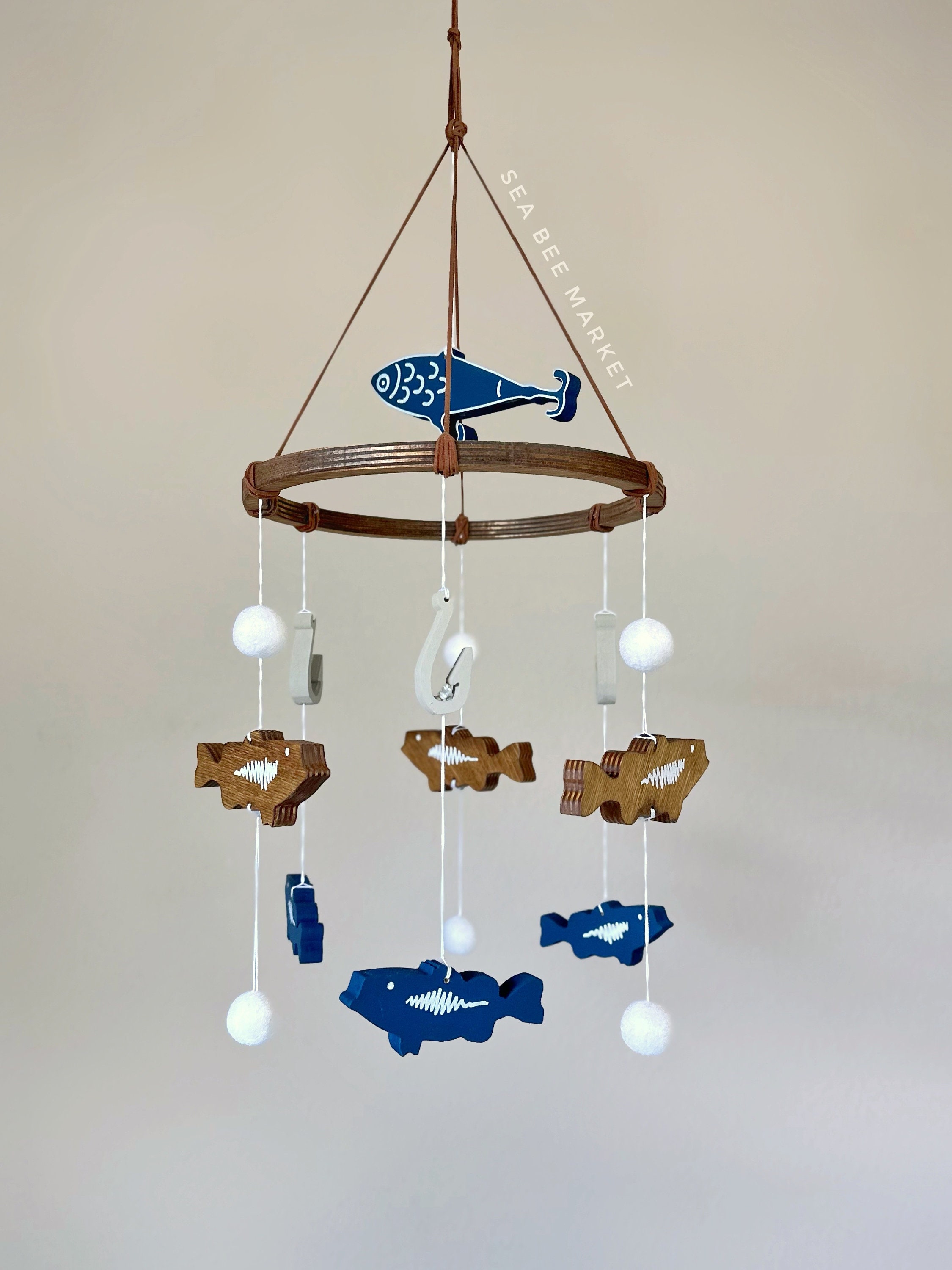 Fishing Nursery Crib Mobile: Wood Bass, Hooks, Nautical Decor - Etsy