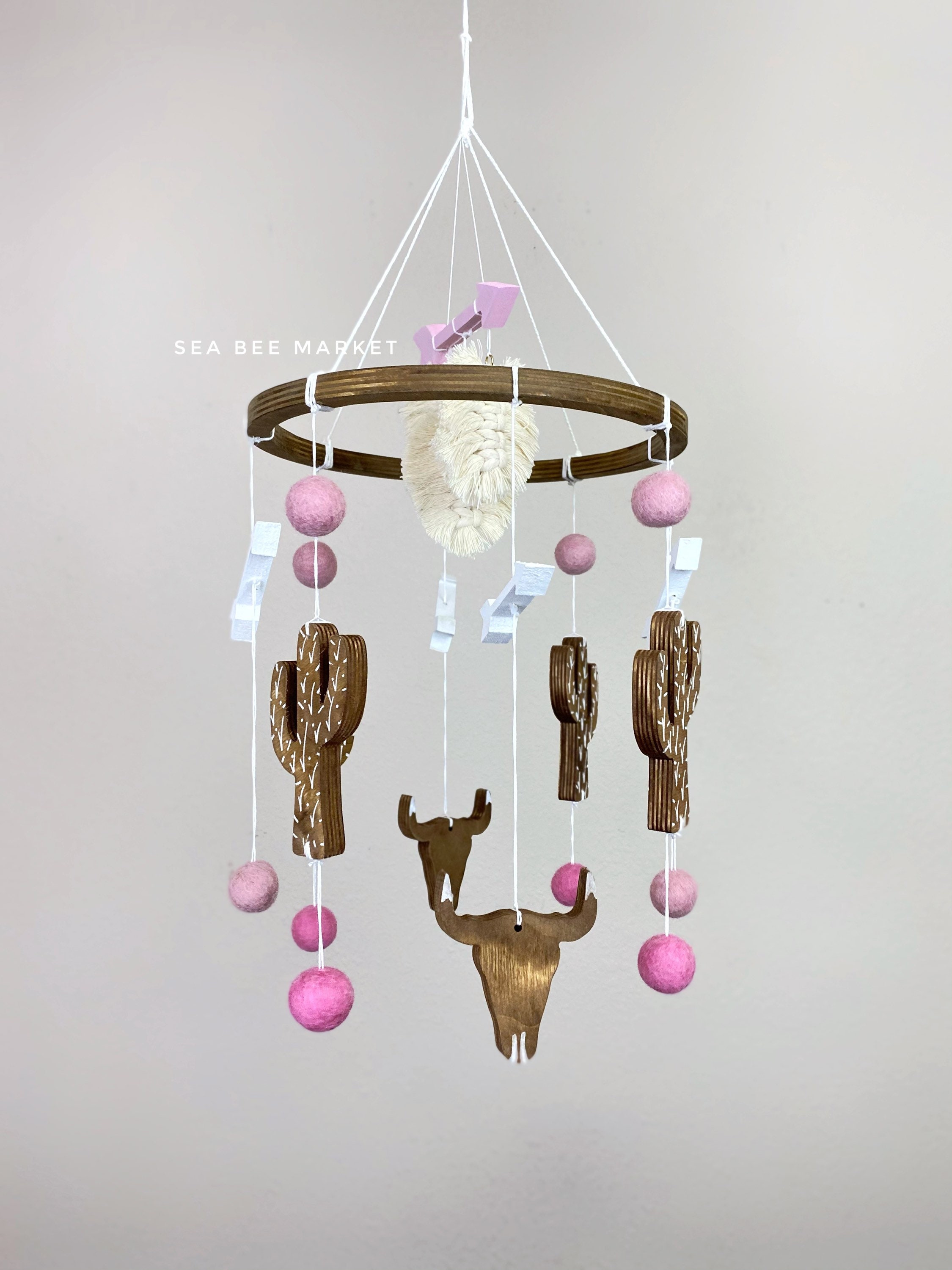 Boho Crib Mobile With Wooden Cactus Buffalo Skulls Arrows | Etsy