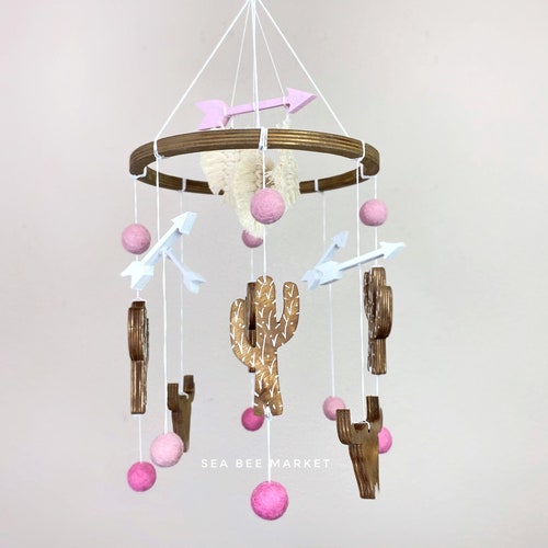 Boho Crib Mobile With Wooden Cactus Buffalo Skulls Arrows - Etsy