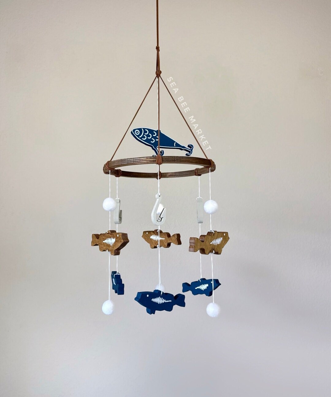 Fishing Nursery Crib Mobile: Wood Bass, Hooks, Nautical Decor - Etsy