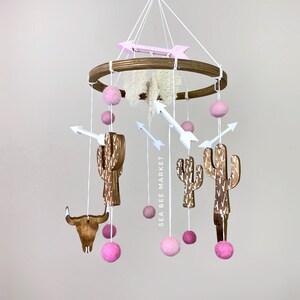 Boho Crib Mobile With Wooden Cactus, Buffalo Skulls, Arrows, and ...
