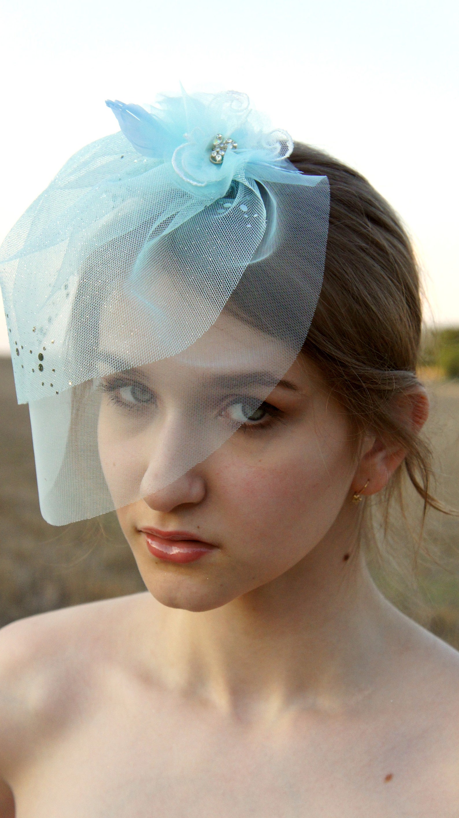 Bridal Sparkling Mini Veil Blue Two Layers Cute Mini Veil - Etsy