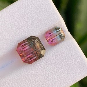 Natural Bi Color Tourmaline Gemstone Set for Necklace Jewelry , Cushion ...