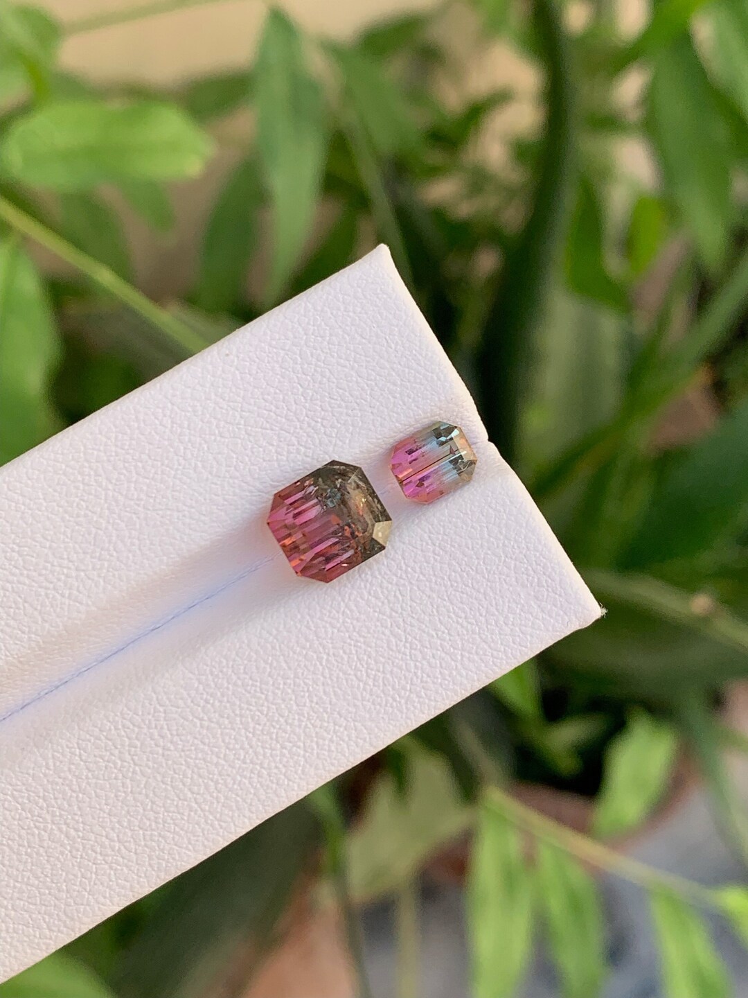 Natural Bi Color Tourmaline Gemstone Set for Necklace Jewelry , Cushion ...