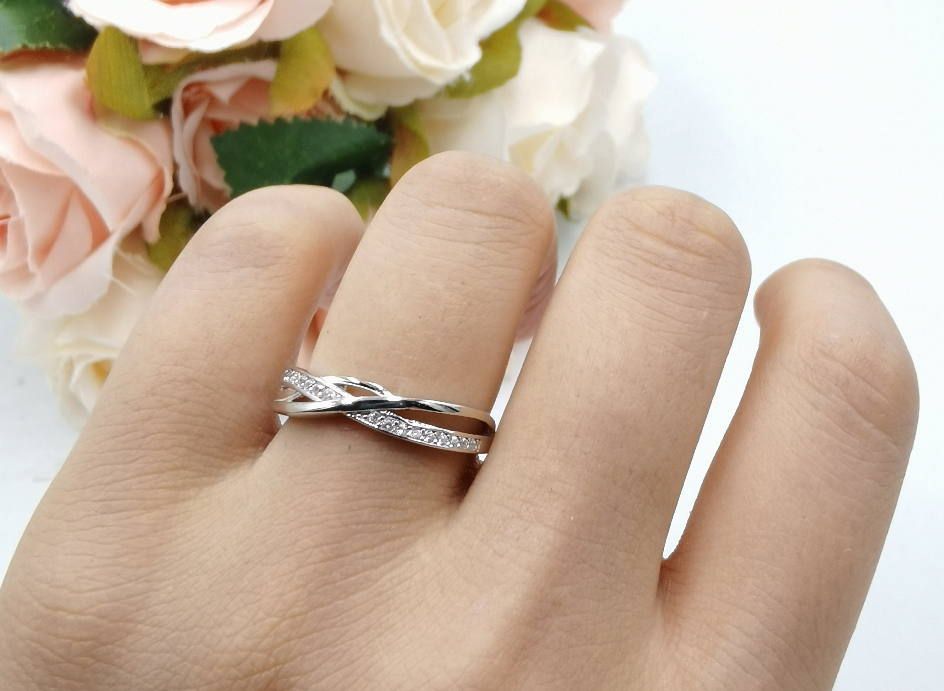 5mm Weave Infinity Twisted Midi Band Round Diamond CZ Eternity - Etsy