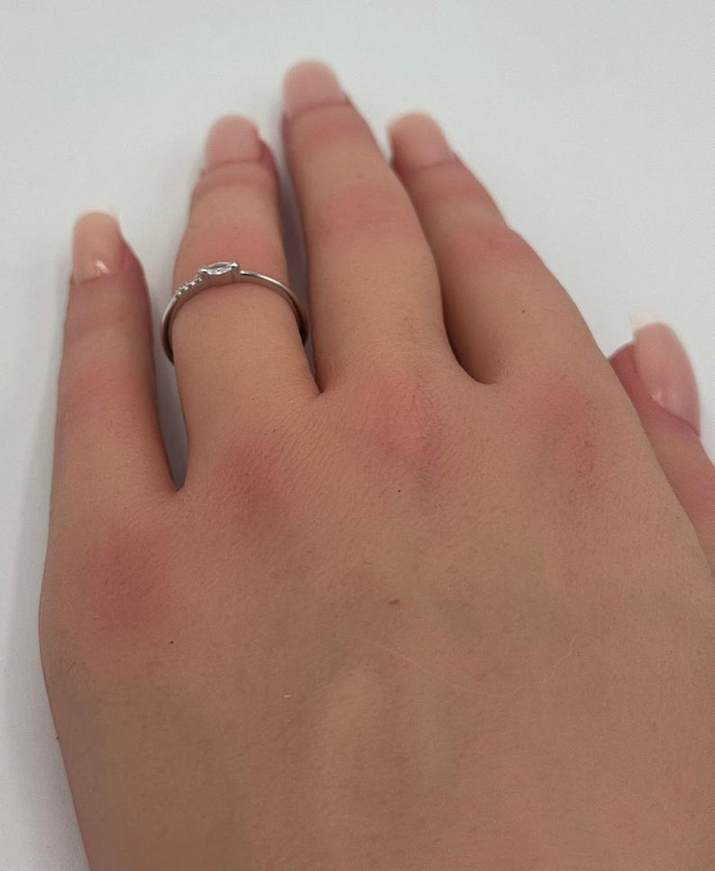 Marquise CZ Sterling Silver Wedding Band, Dainty Stackable Ring - Etsy