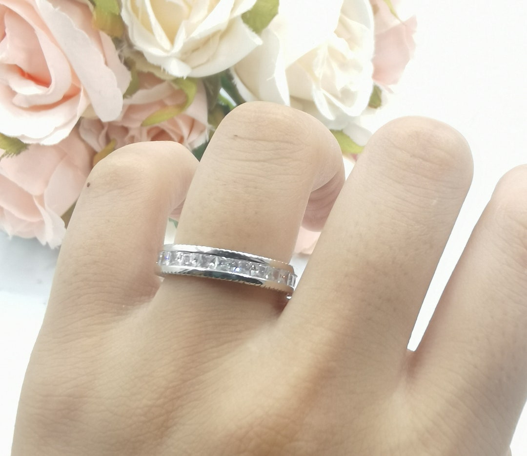 5mm Princess Cut Full Eternity Wedding Band Ring Round Simulated ...