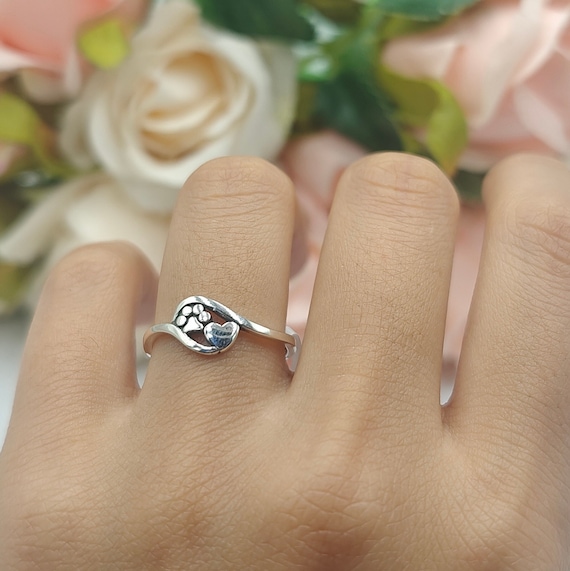 Paw Heart Promise Ring Band Solid 925 Sterling Silver | Etsy