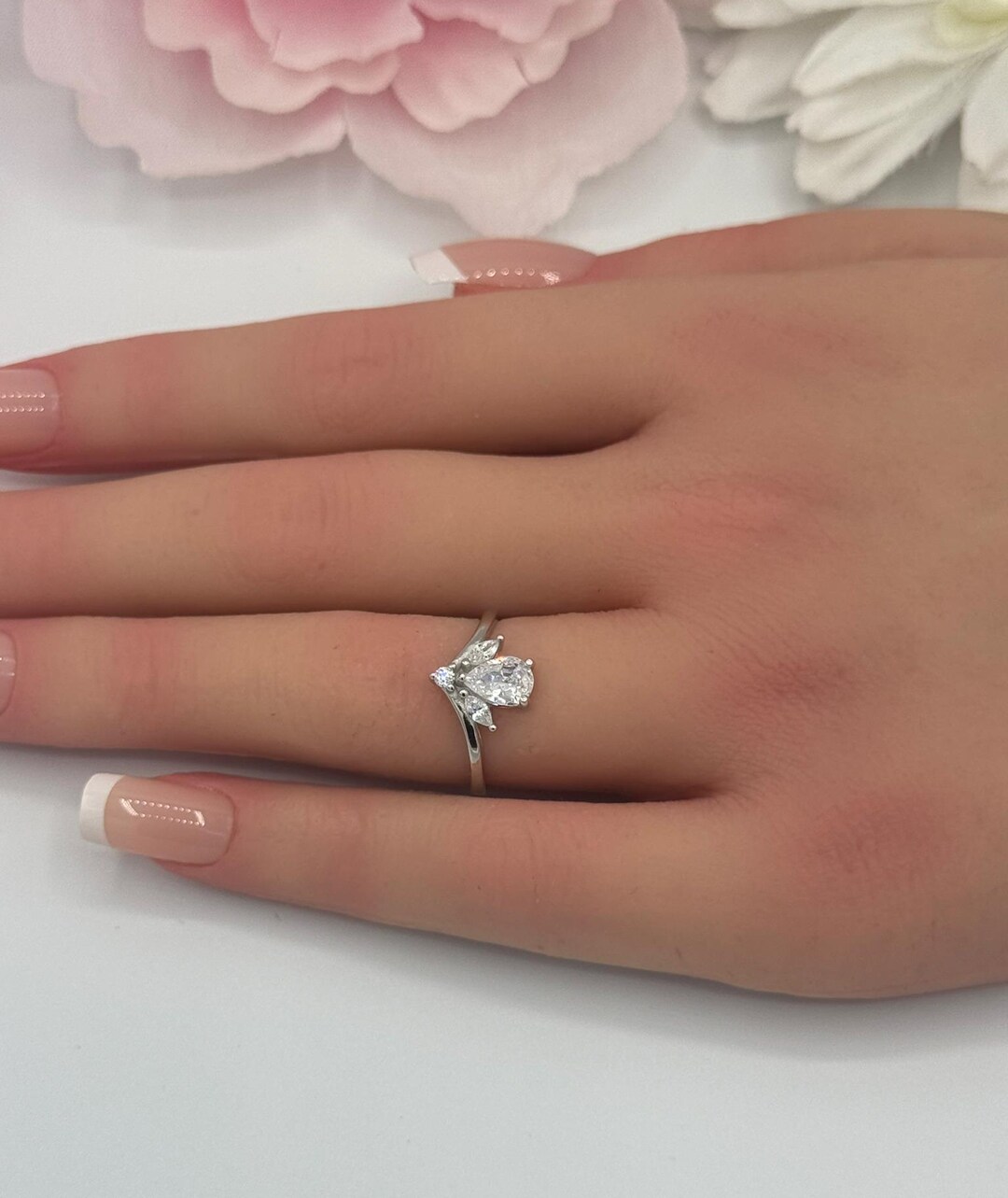 Pear Cut Simulated Diamond Art Deco Sterling Silver Engagement Ring - Etsy