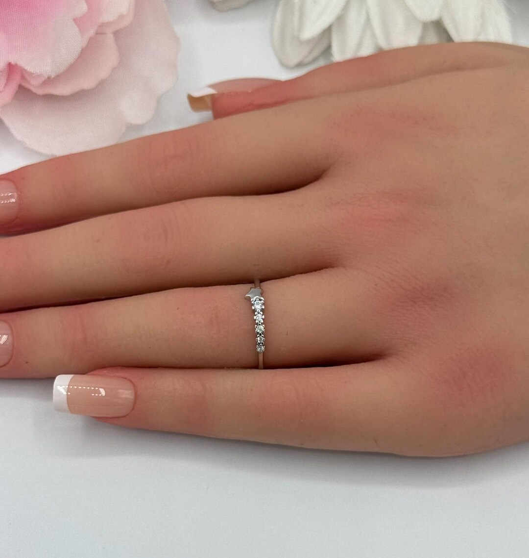 Shooting Star Sterling Silver Band, CZ Simulated Diamond Ring - Etsy