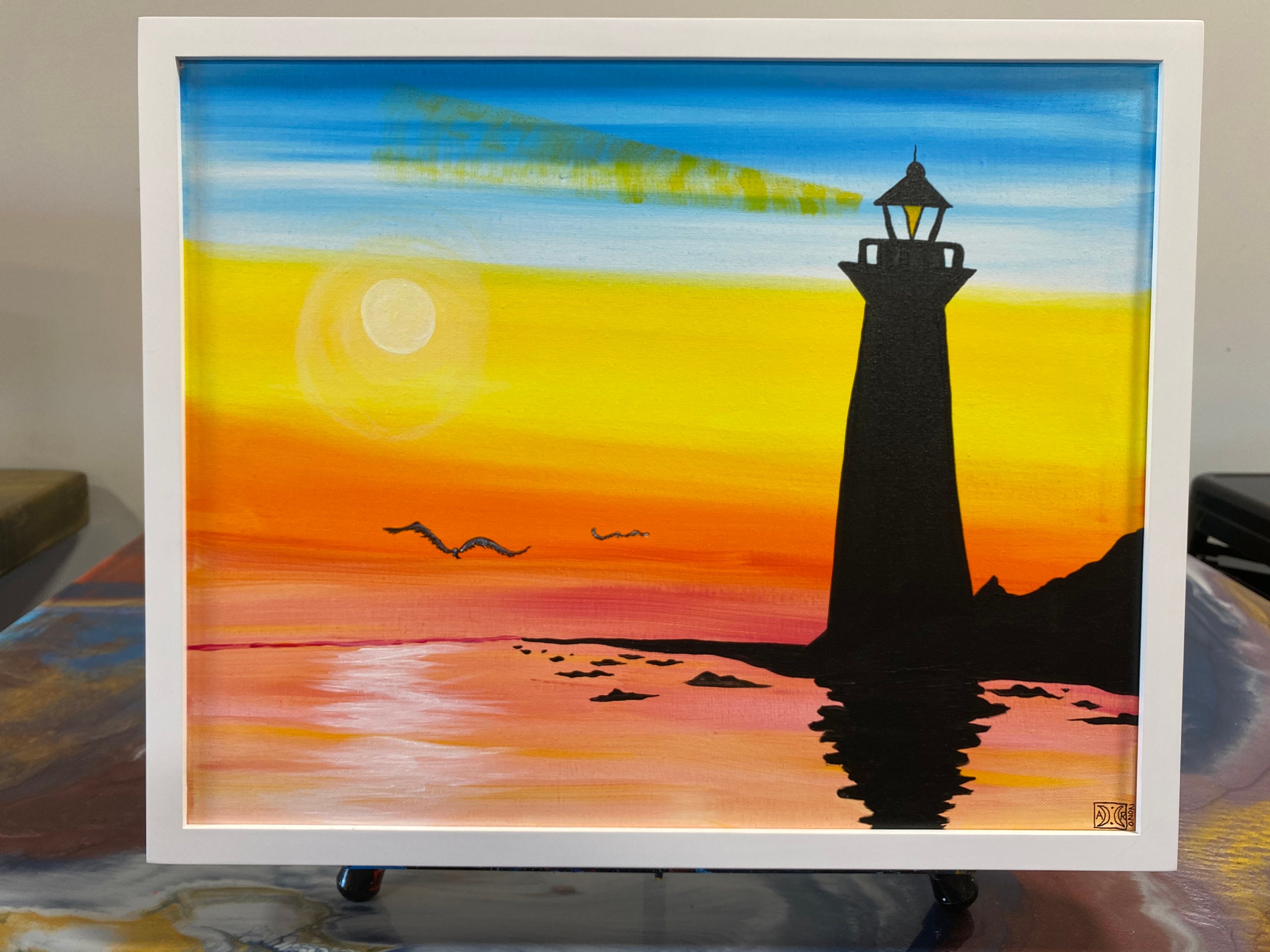 Colorful Original Handpainted Lighthouse in Acrylic on Canvas - Etsy