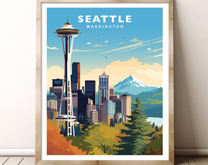 Seattle Travel Poster - Etsy