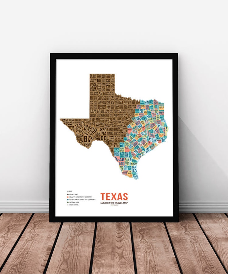 Texas Scratch off Travel Map by Mappinners - Etsy