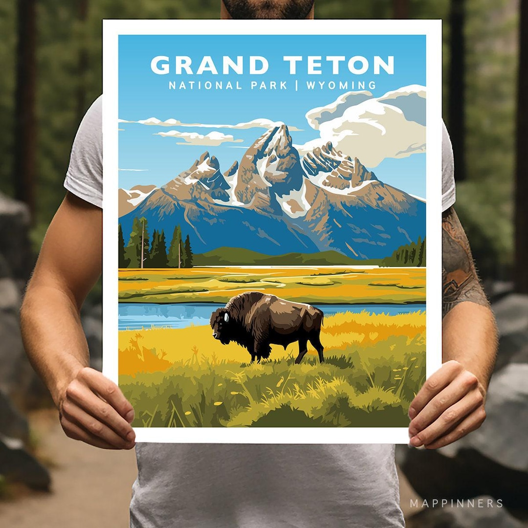 Grand Teton National Park Wyoming Travel Print Gift Hiking Wall Art ...