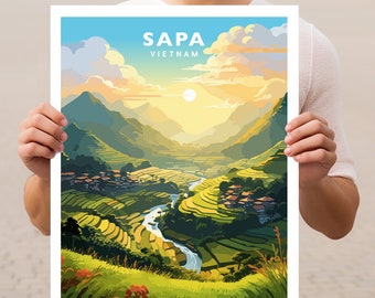 Vietnam Sapa Travel Poster,vietnam Sapa Wall Art Print,sapa Rice Fields ...