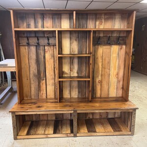 Reclaimed Barnwood Hall Tree With Bench, Rustic Entryway Coat Rack ...