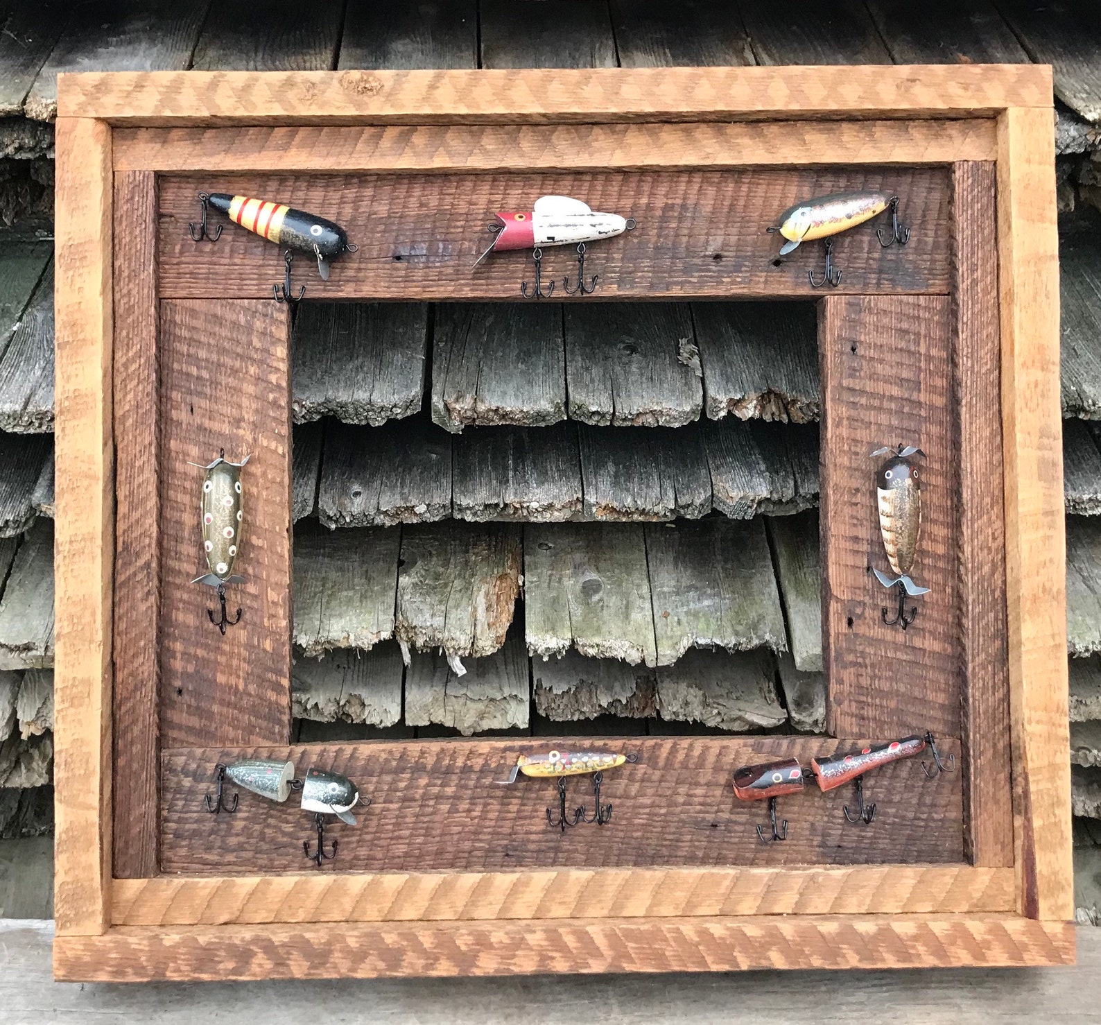 Rustic Fishing Lure Frame Rustic Barnwood Picture Frame - Etsy