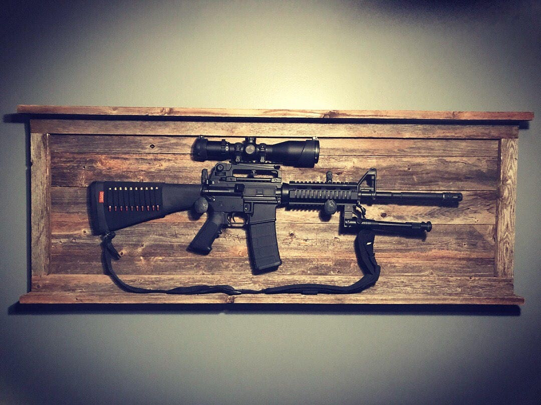Rustic Gun Rack, Reclaimed Wood, Railroad Spike Gun Hanger, Mancave ...