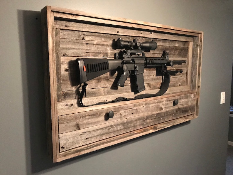 Rustic Gun Rack W/ Ammo Storage, Reclaimed Wood Gun Rack, Railroad ...