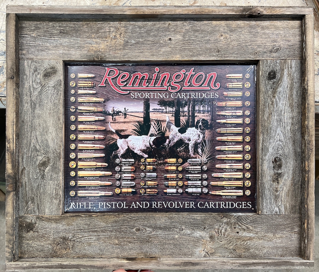 Remington Arms Co. Ammo Tin Sign W/ Rustic Reclaimed Wood Double Framed ...
