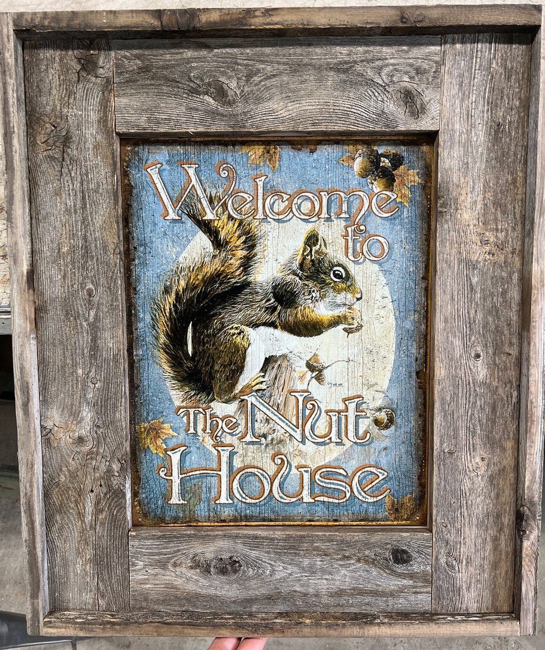 Welcome to the Nut House Tin Sign, Rustic Reclaimed Wood Frame - Etsy