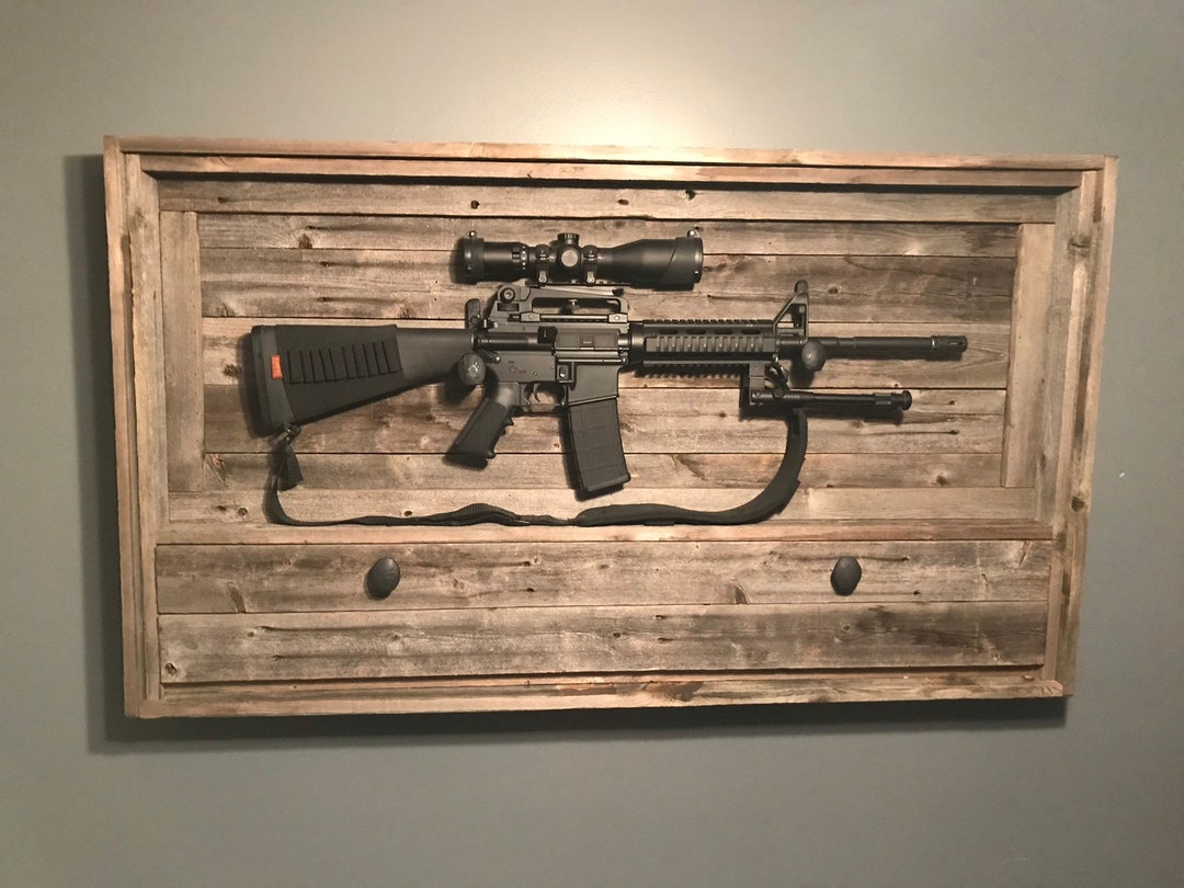 Rustic Gun Rack W/ Ammo Storage, Reclaimed Wood Gun Rack, Railroad ...