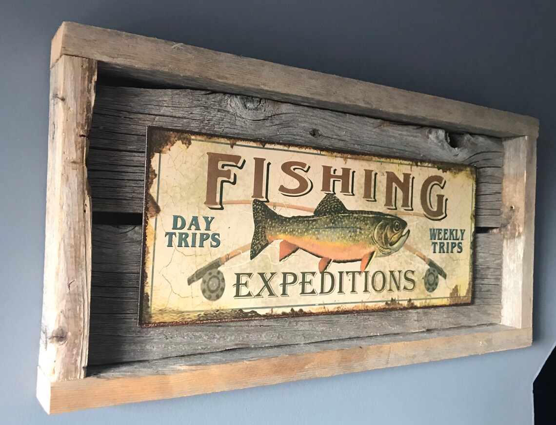 Distressed Fishing Expedition Sign Framed Rustic Fishing Sign | Etsy