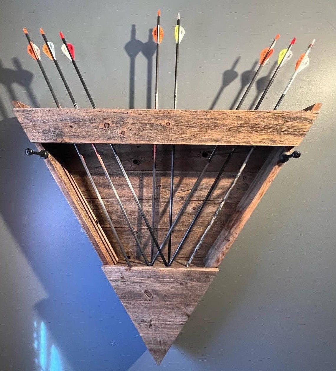 Rustic Reclaimed Weathered Wood Bow & Arrow Display Rack, Mancave Cabin ...