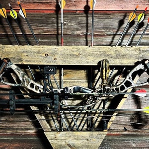 Rustic Reclaimed Weathered Wood Bow & Arrow Display Rack, Mancave Cabin ...