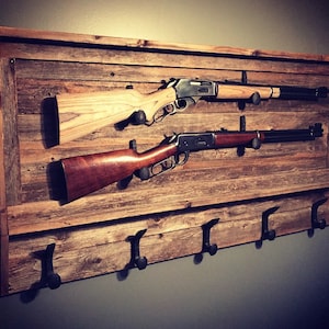 Rustic Gun Rack, Coat Rack, Hat Rack, Reclaimed Wood, Railroad Spikes ...