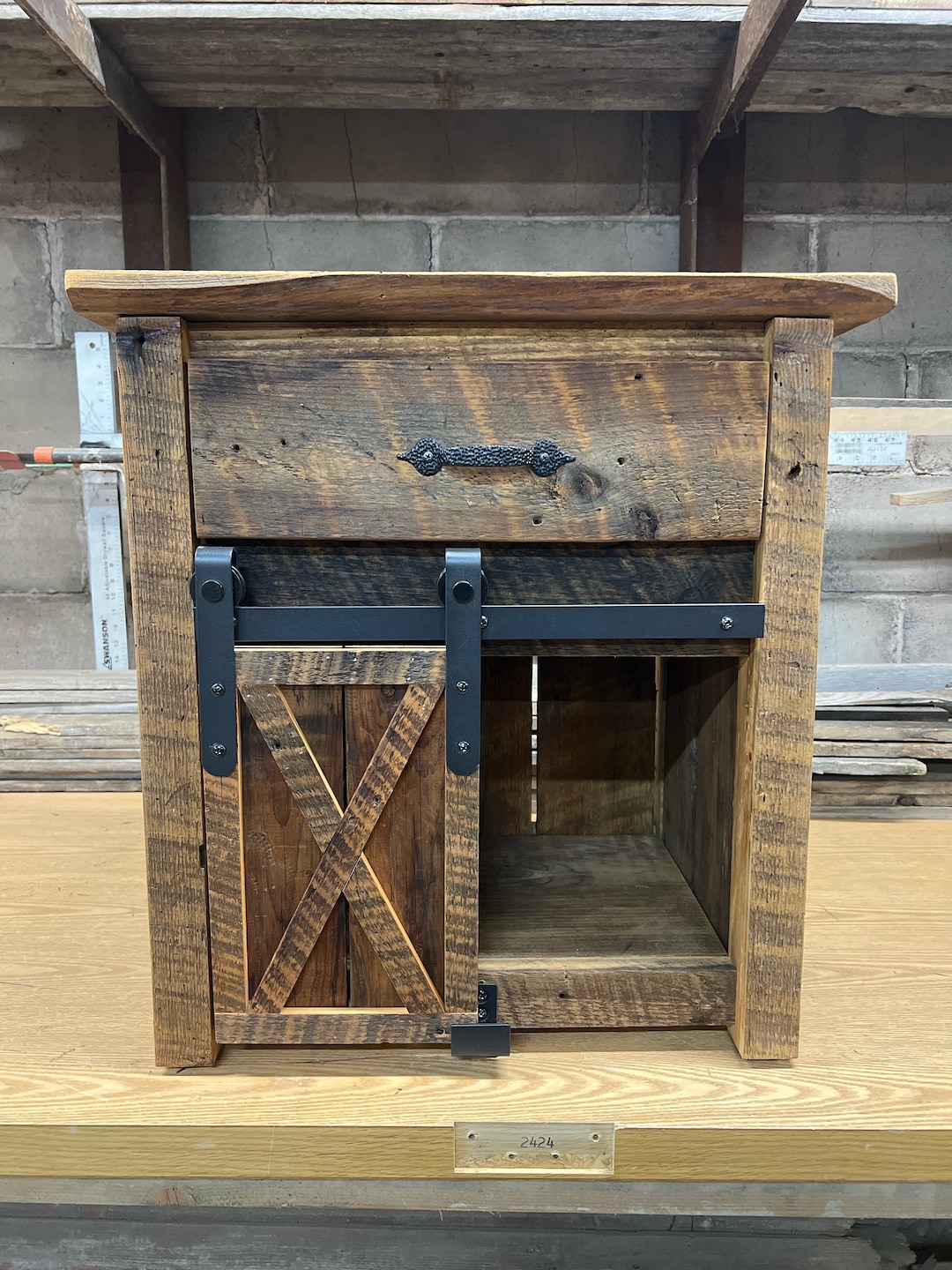 Reclaimed Barnwood Nightstand With Sliding Barn Door - Etsy