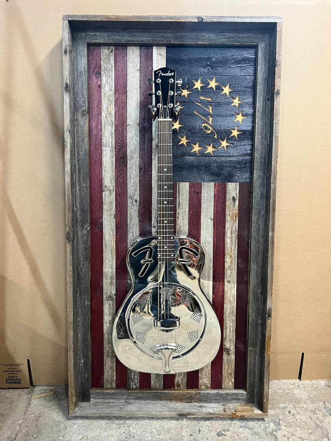 Rustic Flag Guitar Shadow Box Display, Reclaimed Wood Guitar Display ...