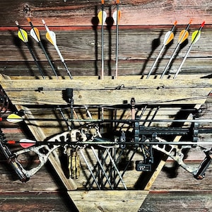 Rustic Reclaimed Weathered Wood Bow & Arrow Display Rack, Mancave Cabin ...