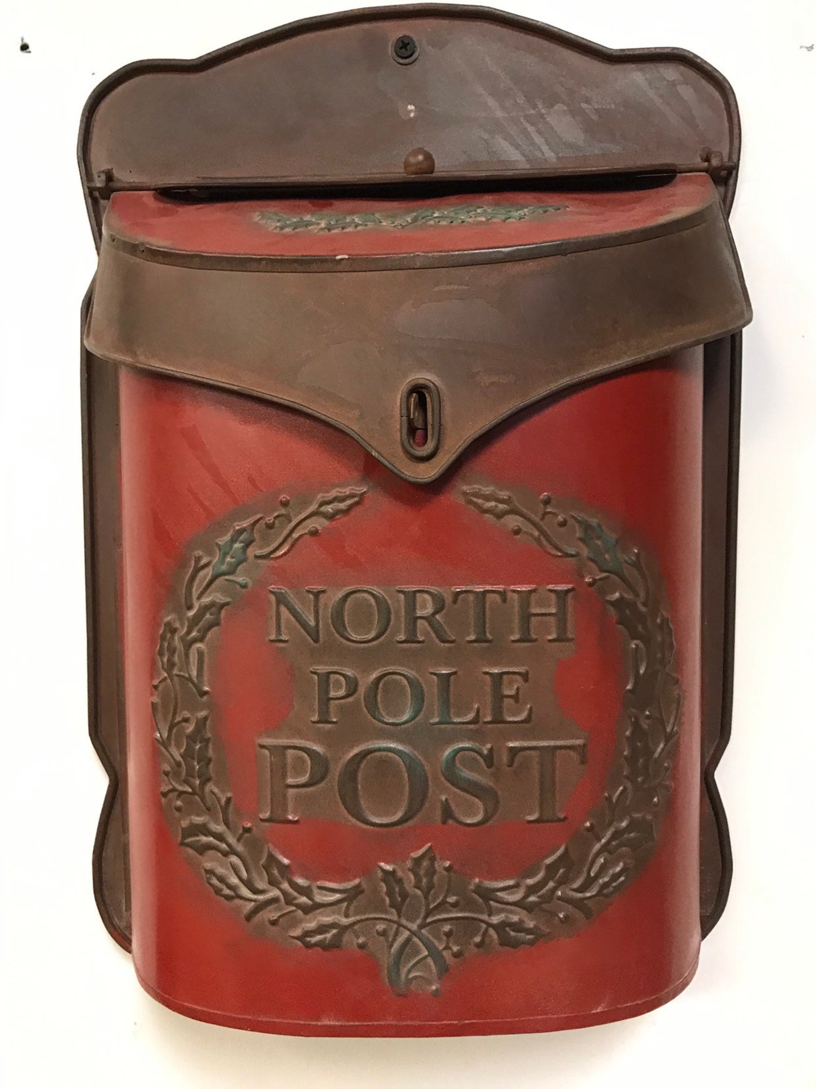 North Pole Post Box Rustic Display Mailbox Tin Display - Etsy