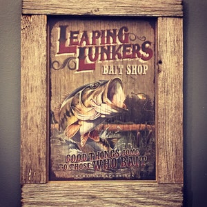 Leaping Lunkers Bait Shop Print, Rustic Reclaimed Wood Frame - Etsy