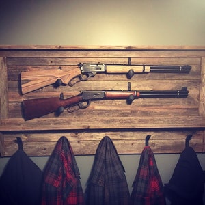Rustic Gun Rack, Coat Rack, Hat Rack, Reclaimed Wood, Railroad Spikes ...