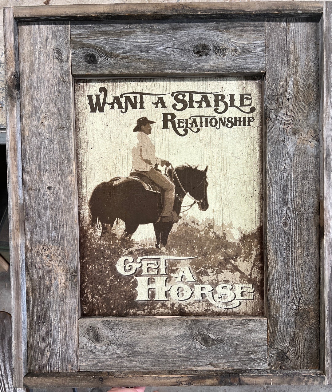 Stable Relationship Get a Horse Tin Sign W/ Rustic Reclaimed Wood ...