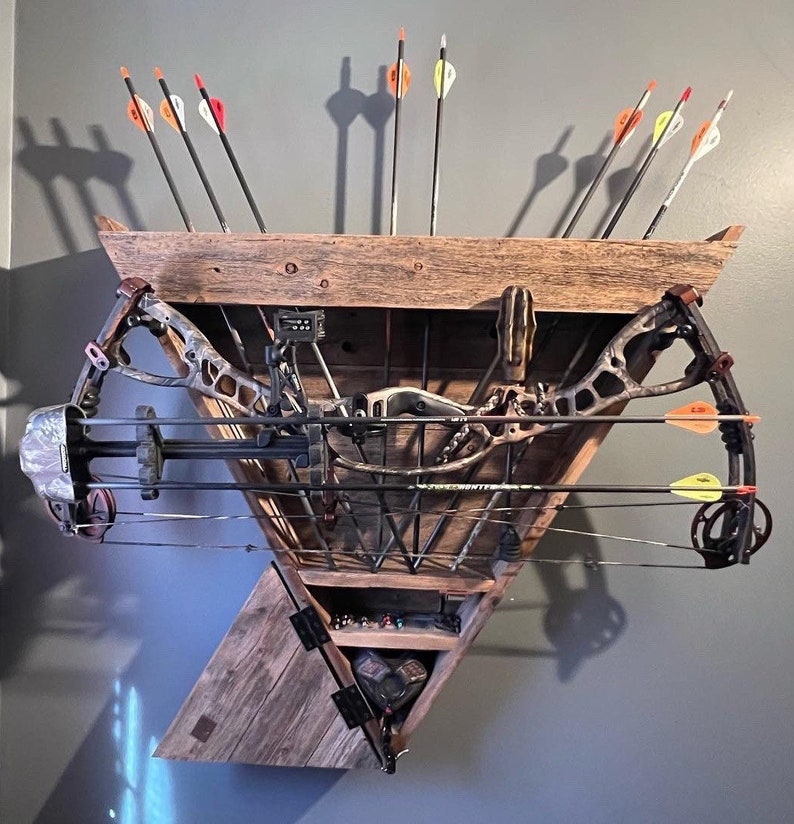 Rustic Reclaimed Weathered Wood Bow & Arrow Display Rack, Mancave Cabin ...