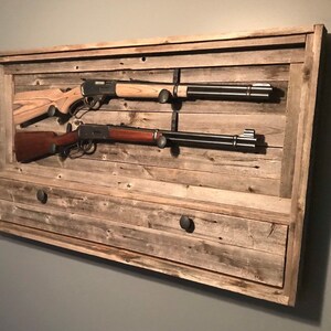 Rustic Dual Gun Rack W/ Ammo Storage, Reclaimed Wood Gun Rack, Railroad ...