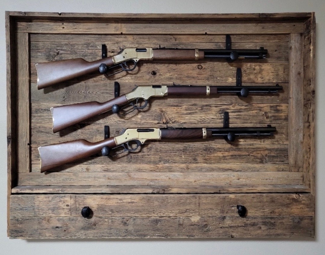 Rustic Triple Gun Rack W/ Ammo Storage, Reclaimed Wood Gun Rack ...