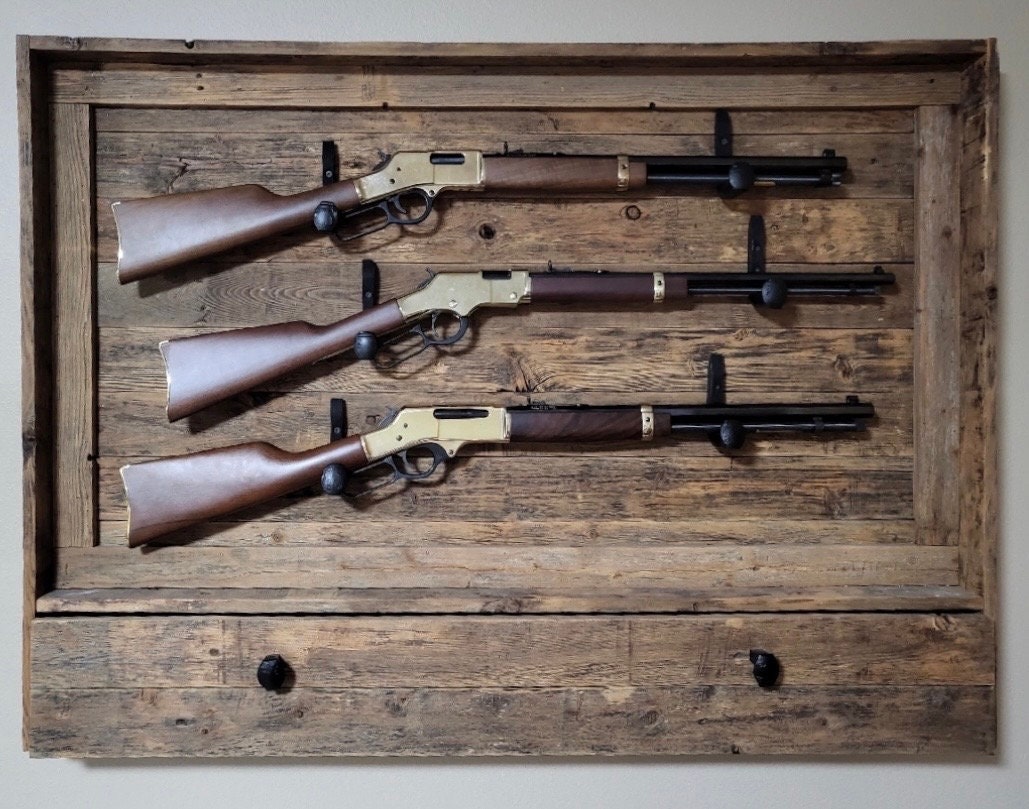 Rustic Triple Gun Rack W/ Ammo Storage, Reclaimed Wood Gun Rack ...