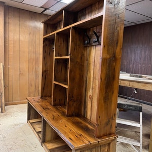 Reclaimed Barnwood Hall Tree With Bench, Rustic Entryway Coat Rack ...