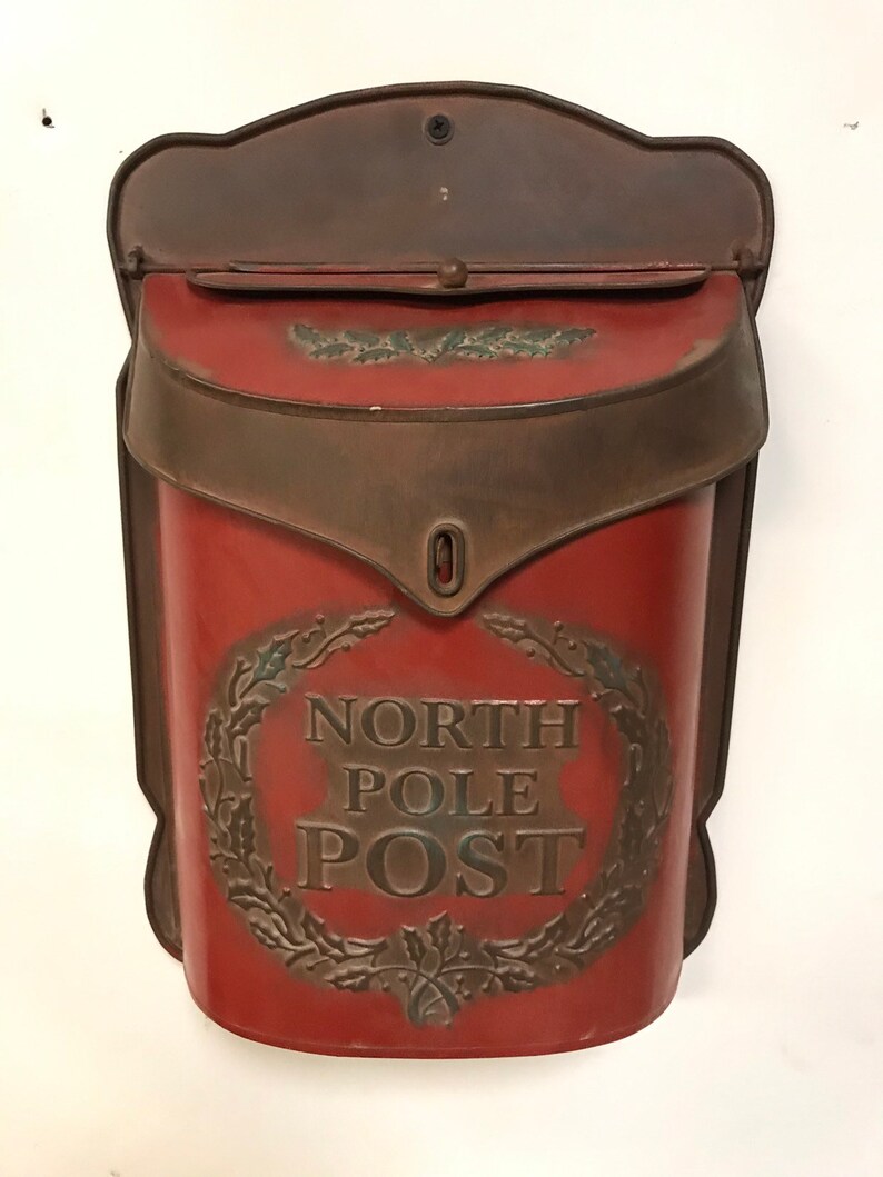 North Pole Post Box Rustic Display Mailbox Tin Display - Etsy