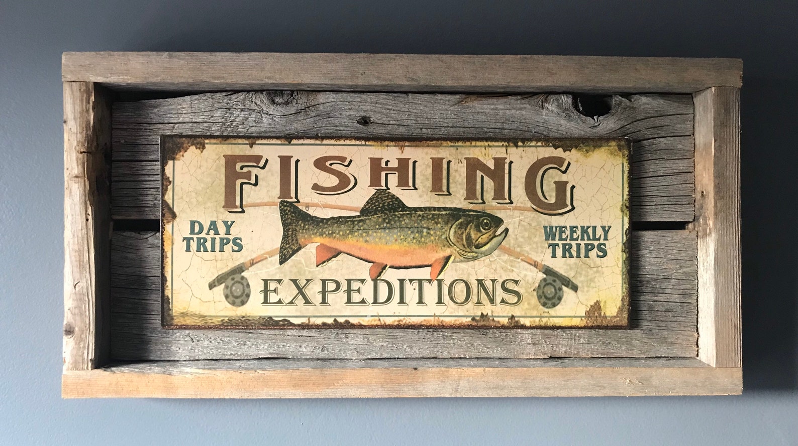 Distressed Fishing Expedition Sign Framed Rustic Fishing Sign | Etsy