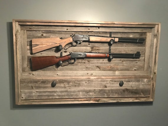 Rustic Dual Gun Rack W/ Ammo Storage Reclaimed Wood Gun Rack - Etsy
