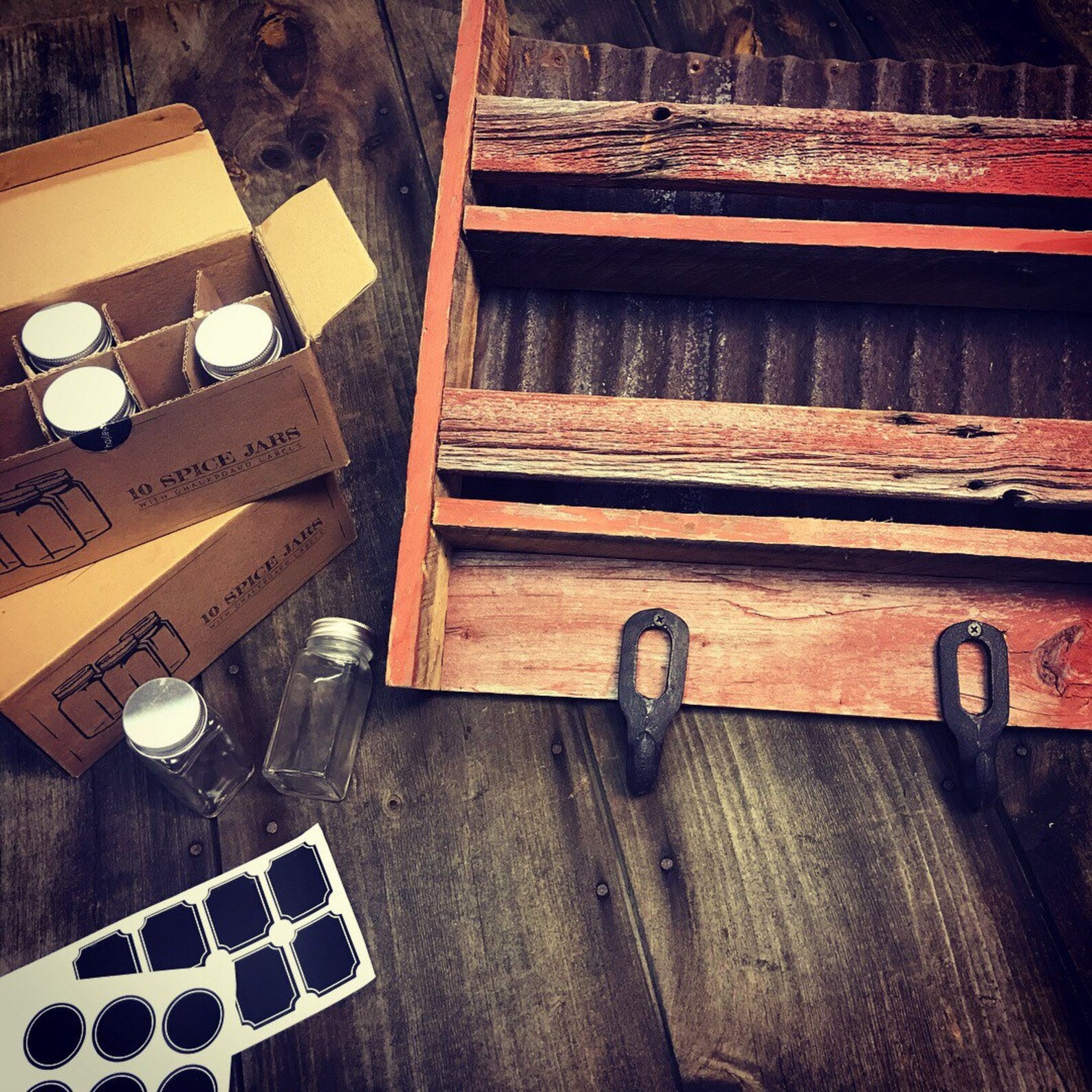 Rustic Mason Jar Spice Rack Display, Spice Rack, Mason Jars, Kitchen ...