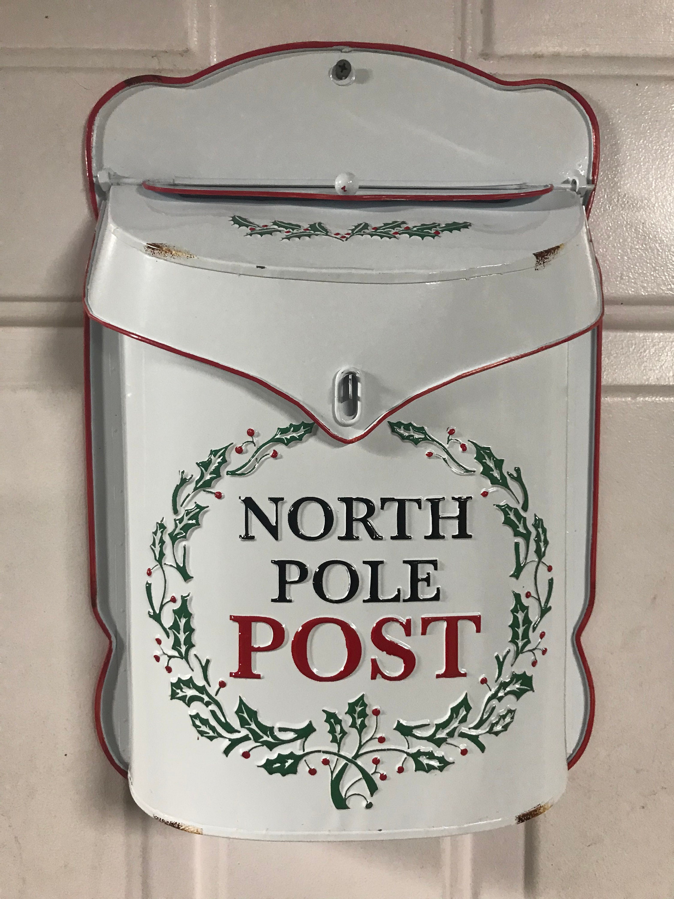 North Pole Post Box Rustic Display Mailbox Tin Display | Etsy