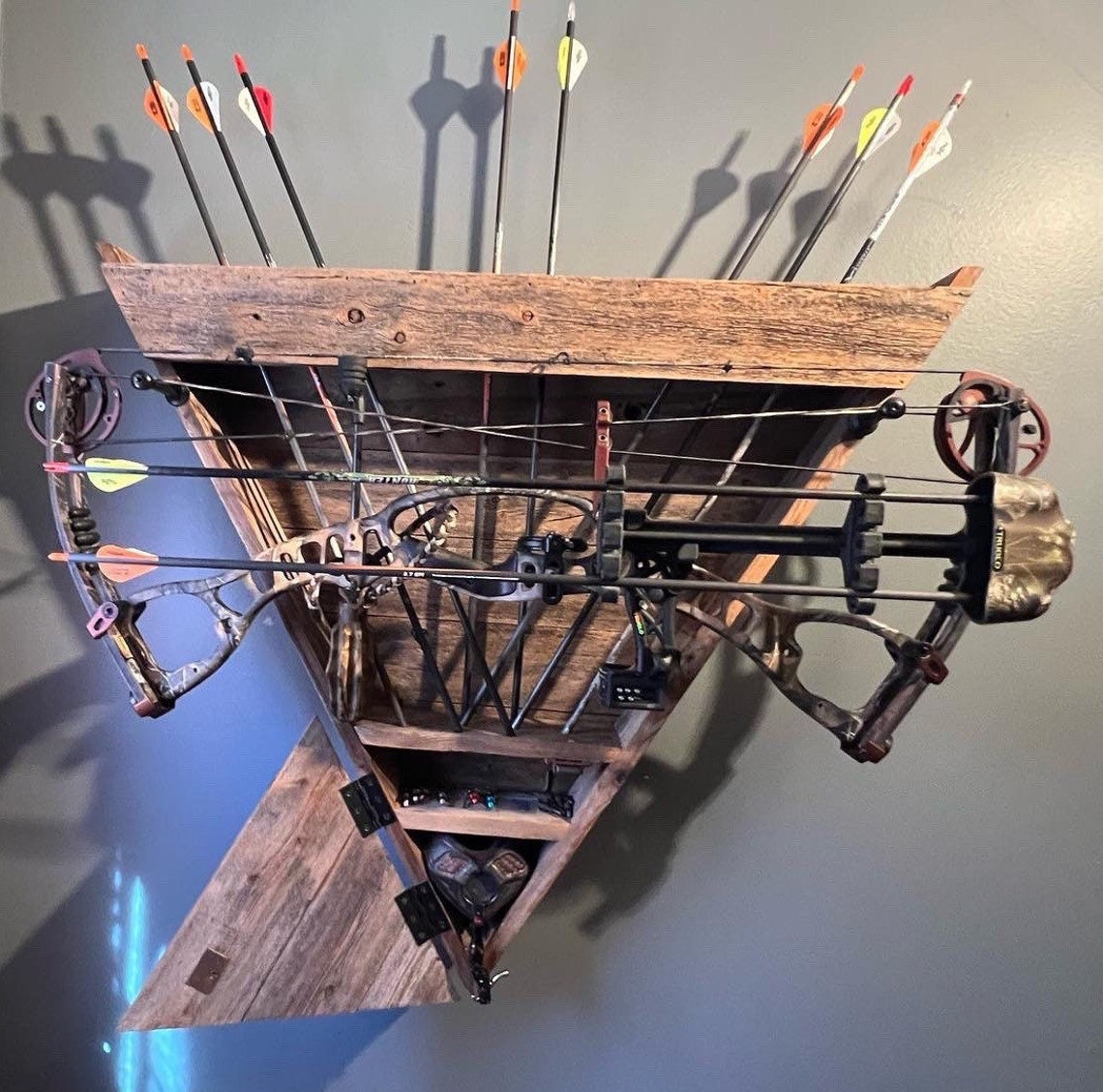 Rustic Reclaimed Weathered Wood Bow & Arrow Display Rack, Mancave Cabin ...